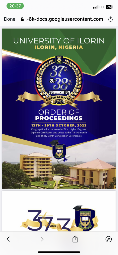 UNILORIN MADES 37TH & 38TH CONVOCATION ORDER OF PROCEEDING AVAILABLE ...