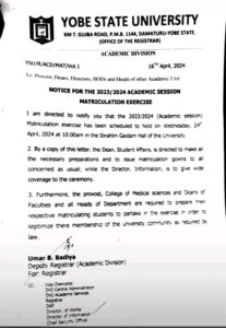 YSU ANNOUNCES MATRICULATION CEREMONY DATE FOR 2023/2024 SESSION - OSUN ...